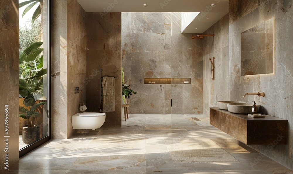Minimalist Italian-style bathroom in a small apartment, featuring ...