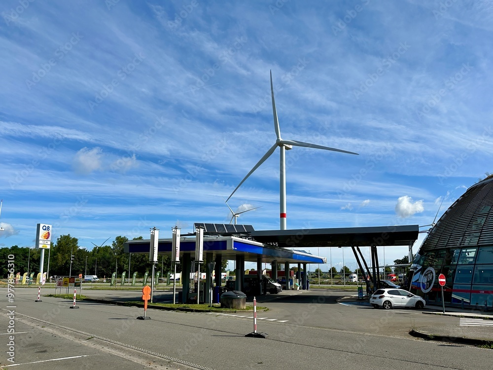 Wavre, belgium - August 21 2024: : This gas station features a large ...