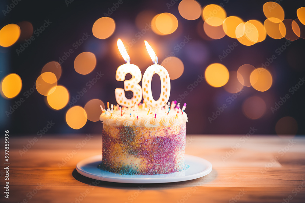 a homemade birthday cake with thirty number, with its colorful icing ...