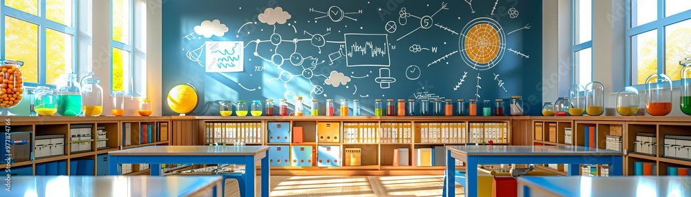 Charming 3D cartoon classroom decor featuring STEMthemed wall decals ...