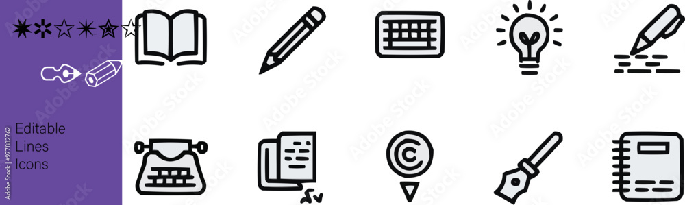 Writing Editable Icons set. Vector illustration in modern thin line ...
