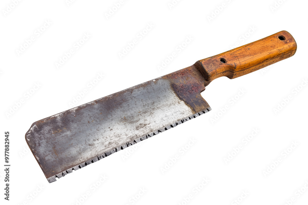 Old Rusty Hand Saw with Wooden Handle - Isolated on White Transparent ...