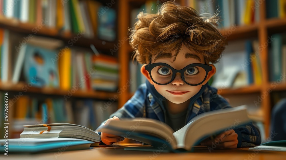 Charming 3D cartoon art of a student practicing active reading ...