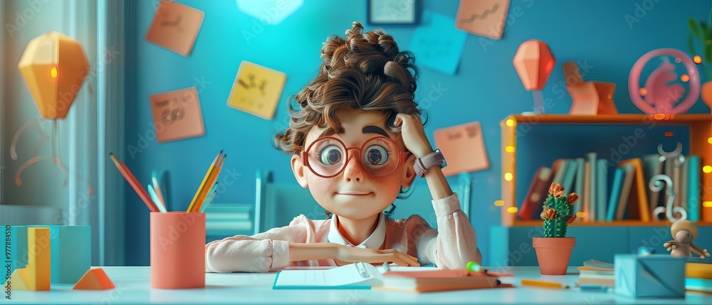 Fun 3D cartoon student creating mind maps and diagrams to visualize ...