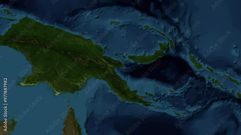 Zoom from Earth to Papua New Guinea. (No Border) World map animation ...