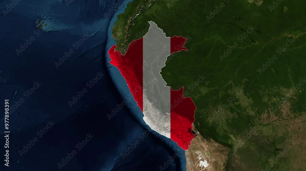 Zoom from Earth to Peru. (Country Flag) High quality world map ...