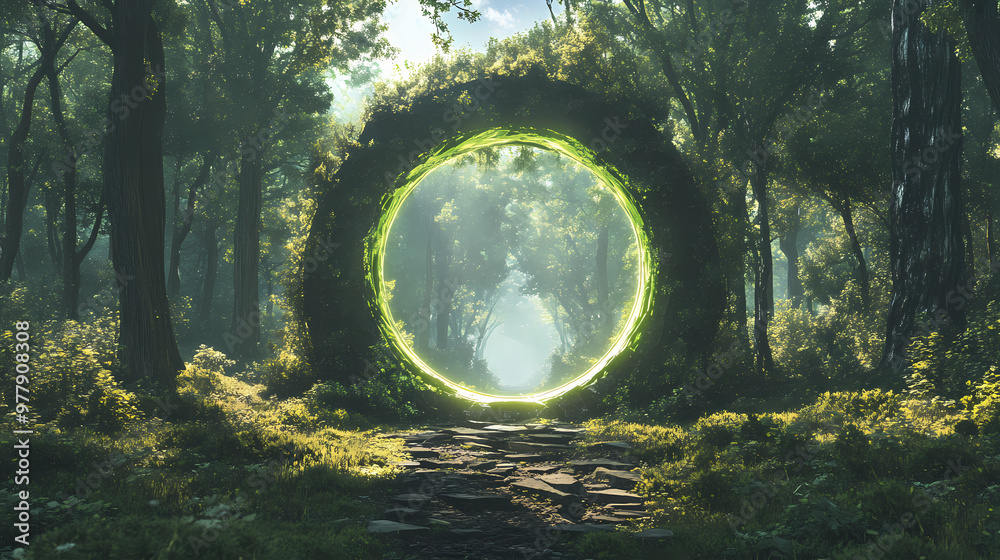 Exploring nature gate teleport portal in forest walking into a parallel ...