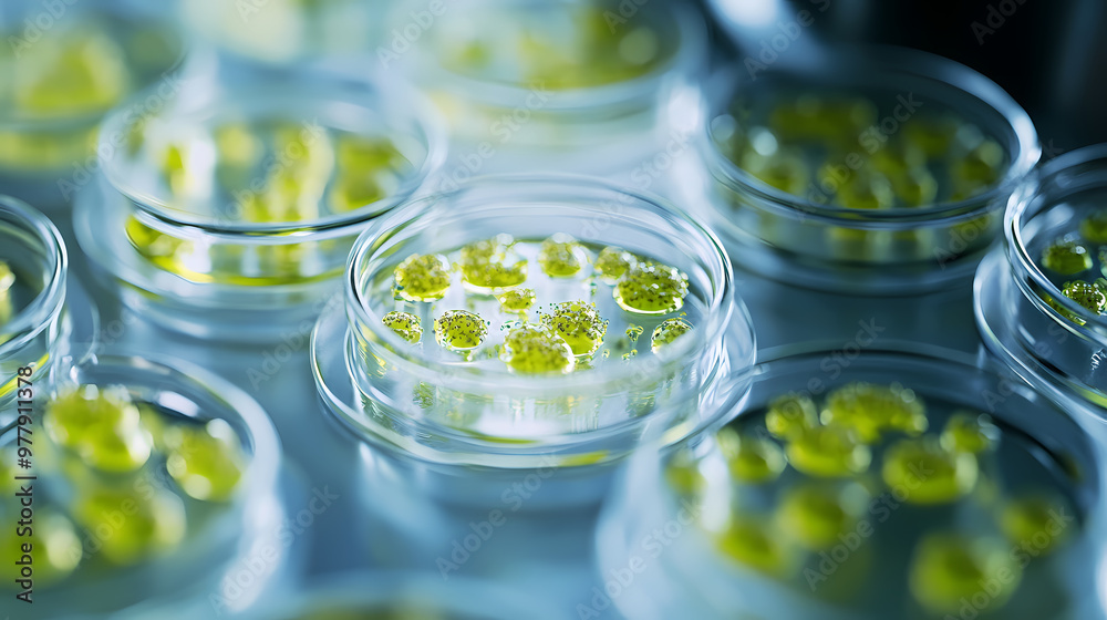 Germs on a lab surface with clear area for health tips. Cloning Lab ...