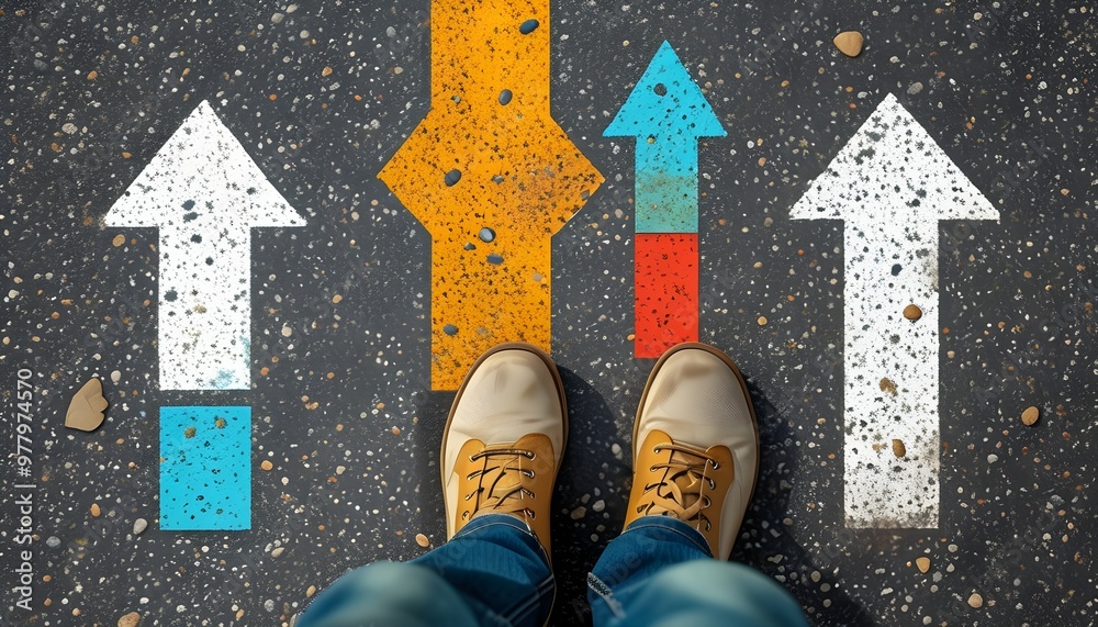 Diverse Career Paths Illustrated by Arrows Surrounding Girls Feet on ...