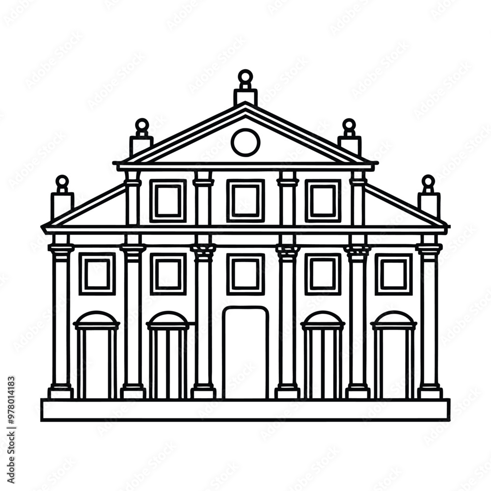 Vector line art of a Renaissance palazzo with a symmetrical facade ...
