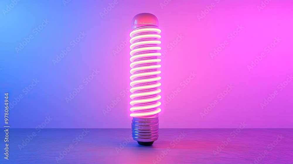 Neon light bulb with a tubular design, glowing pink, in a retro diner ...