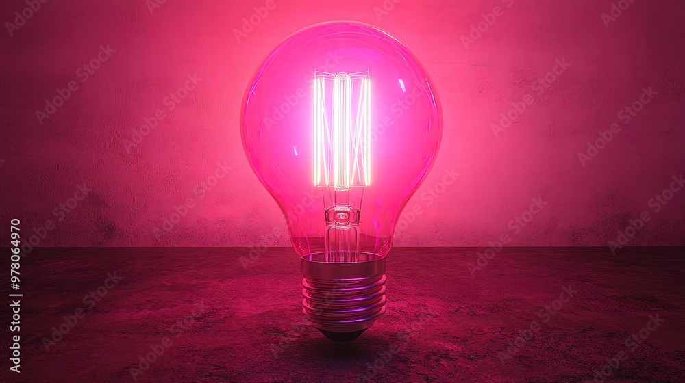 Neon light bulb with a tubular design, glowing pink, in a retro diner ...