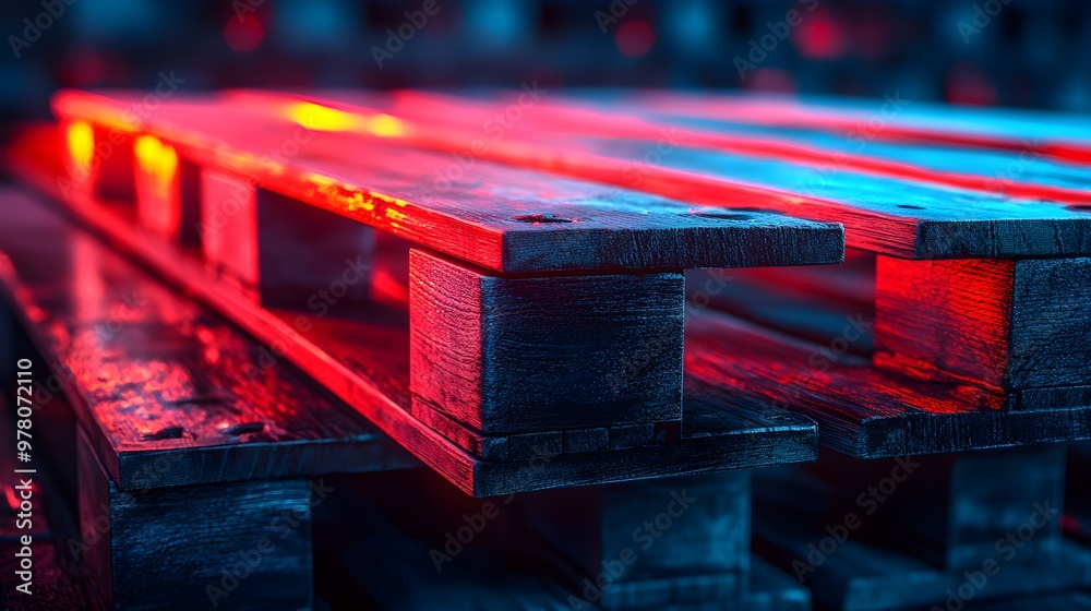 Industrial warehouse pallet close-up, showcasing intricate wood fibers ...