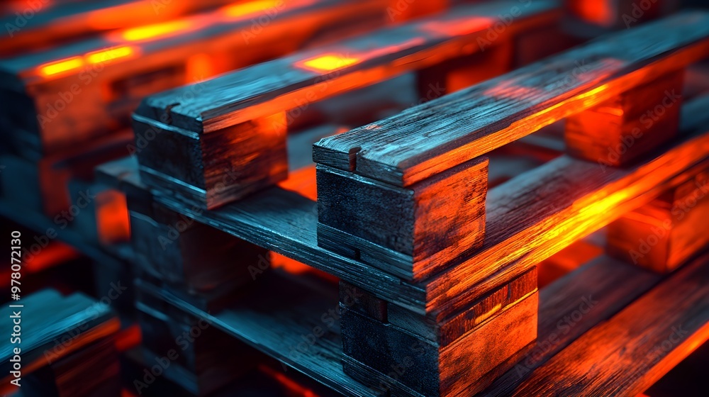 Industrial warehouse pallet close-up, showcasing intricate wood fibers ...