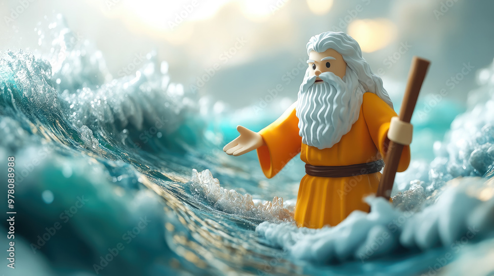3d cartoon illustration of moses parting the sea, biblical story ...