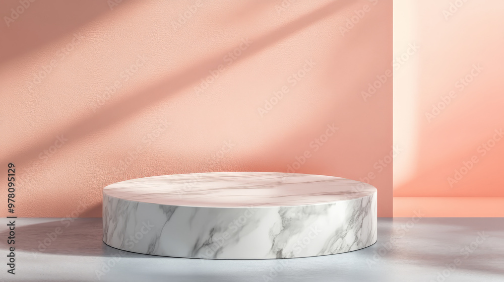 A sleek marble-textured podium with subtle veining, placed against a ...