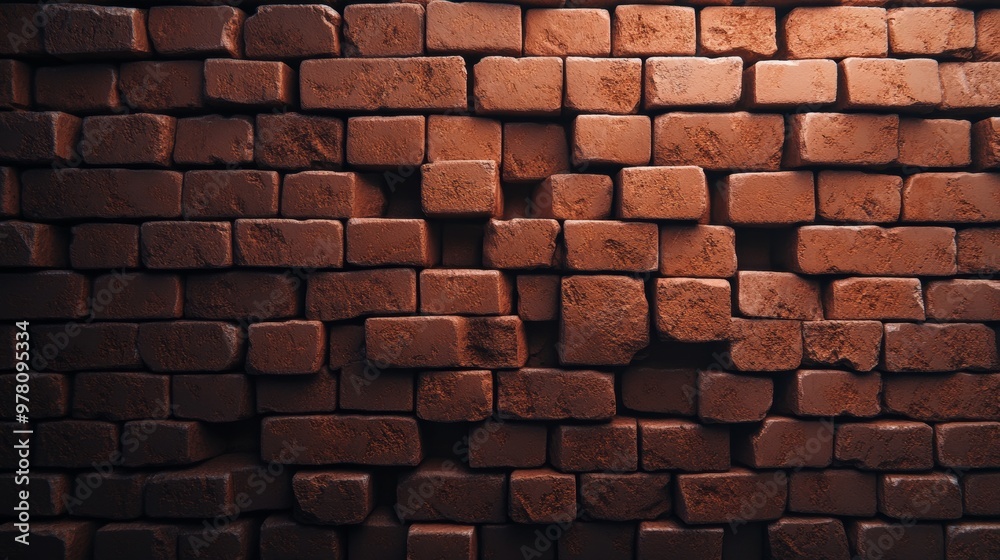 Jagged brick wall with asymmetrical gaps forming patterns, top view ...