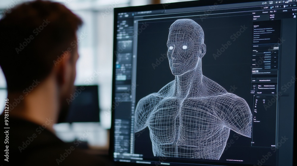 A digital artist creating a conceptual character design in a 3D ...