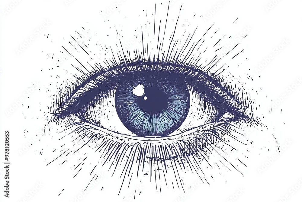 Stylized black and white illustration of an eye with surrounding ...