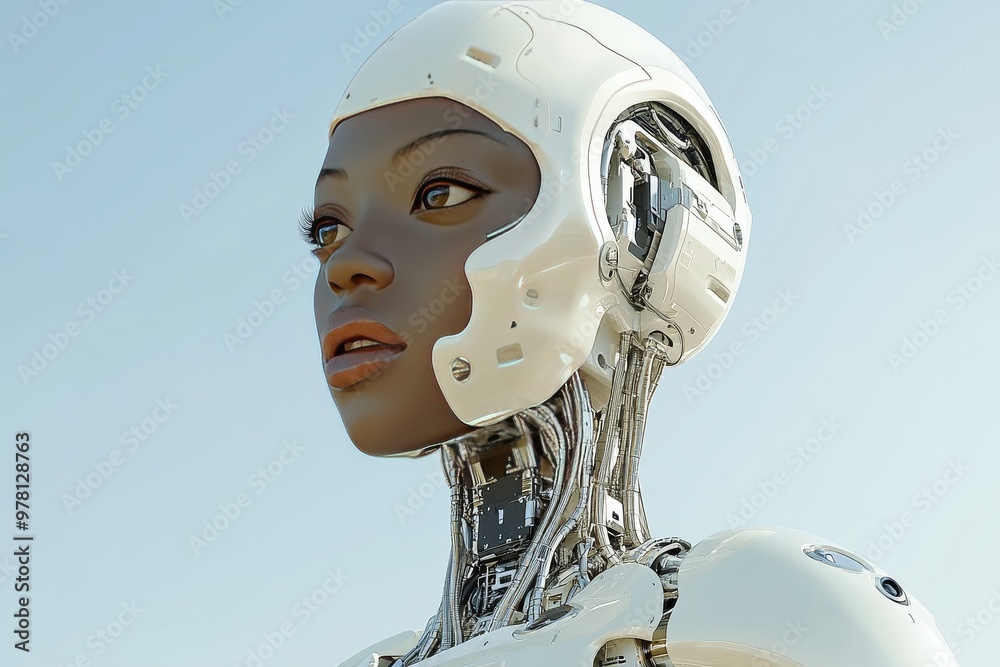 Close up of a humanoid robot with human like facial features ...
