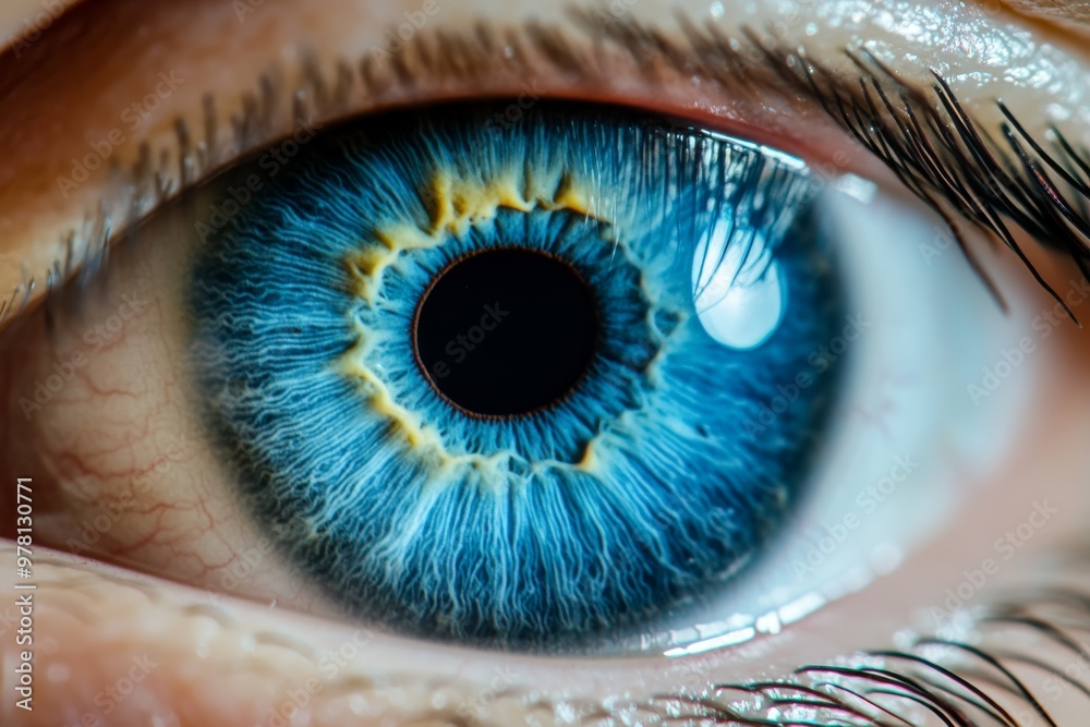 Extreme close up of a blue human eye with intricate iris details ...