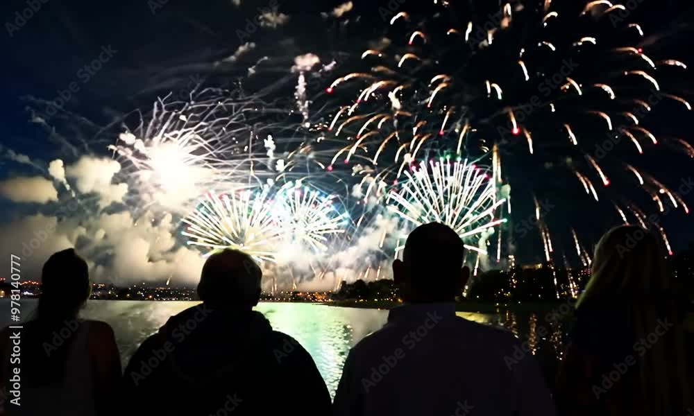 A fireworks celebration with various and colorful fireworks, lighting ...