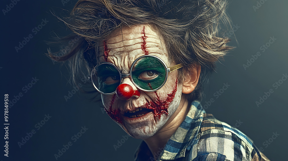 The Unsettling Grin: A hauntingly pale clown, eyes peering from behind ...