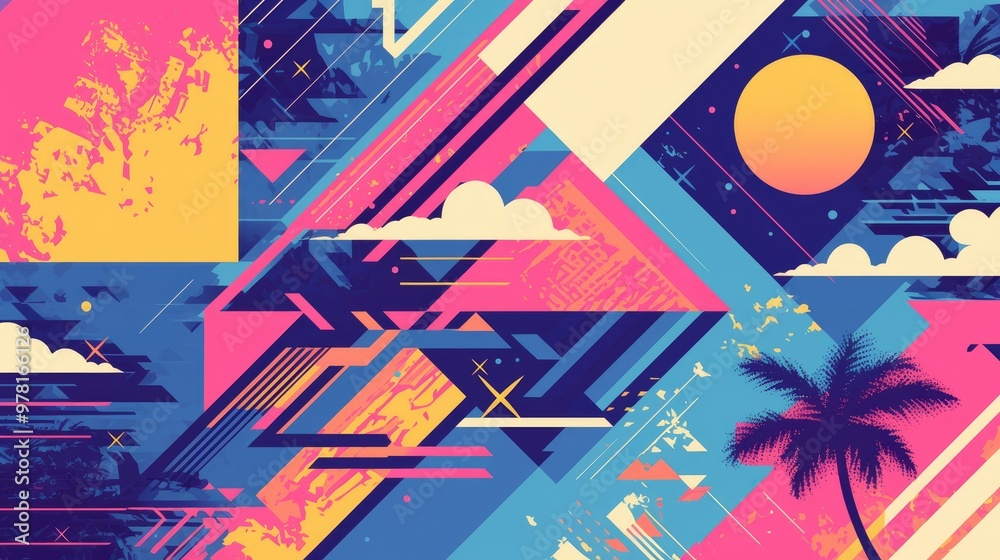 Vector Neo Memphis composition artwork in a vintage 80s 90s style This ...