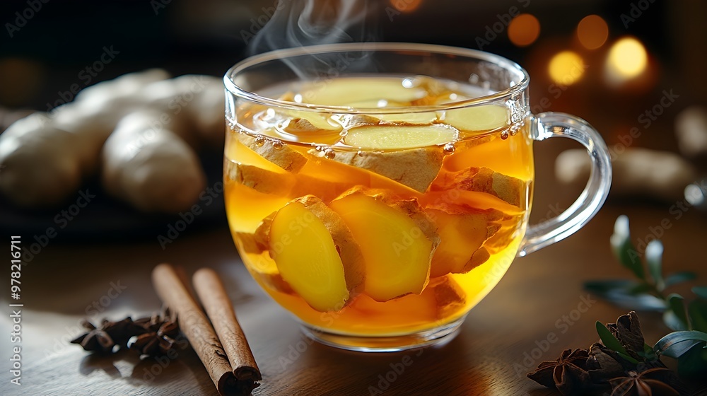 Steaming Cup of Aromatic Thai Ginger Tea with Honey and Cinnamon Stock ...