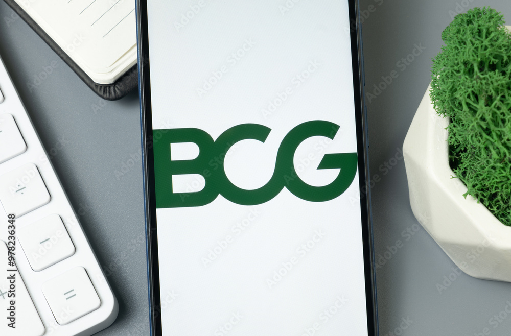 New York, USA - 30 August 2024: Boston Consulting Group BCG Logo on Phone Screen, Company Icon ...