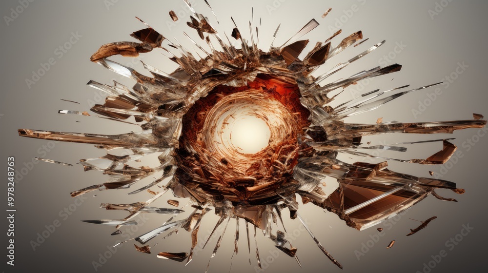 Ripped torn metal window shellhole blow bullet projectile explosion ...