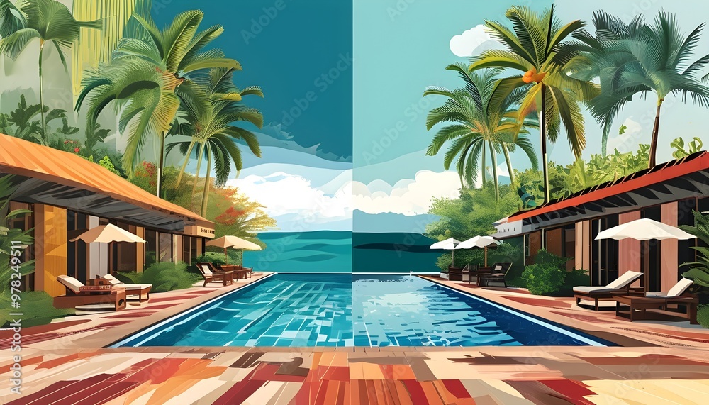 Diverse Seasons Pool Collage Capturing Natures Beauty in Resort Setting ...