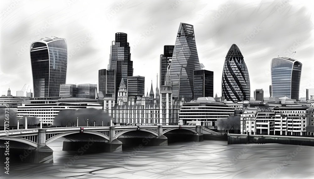 Elegant Monochrome Pencil Drawing Showcasing Iconic London Skyline and ...
