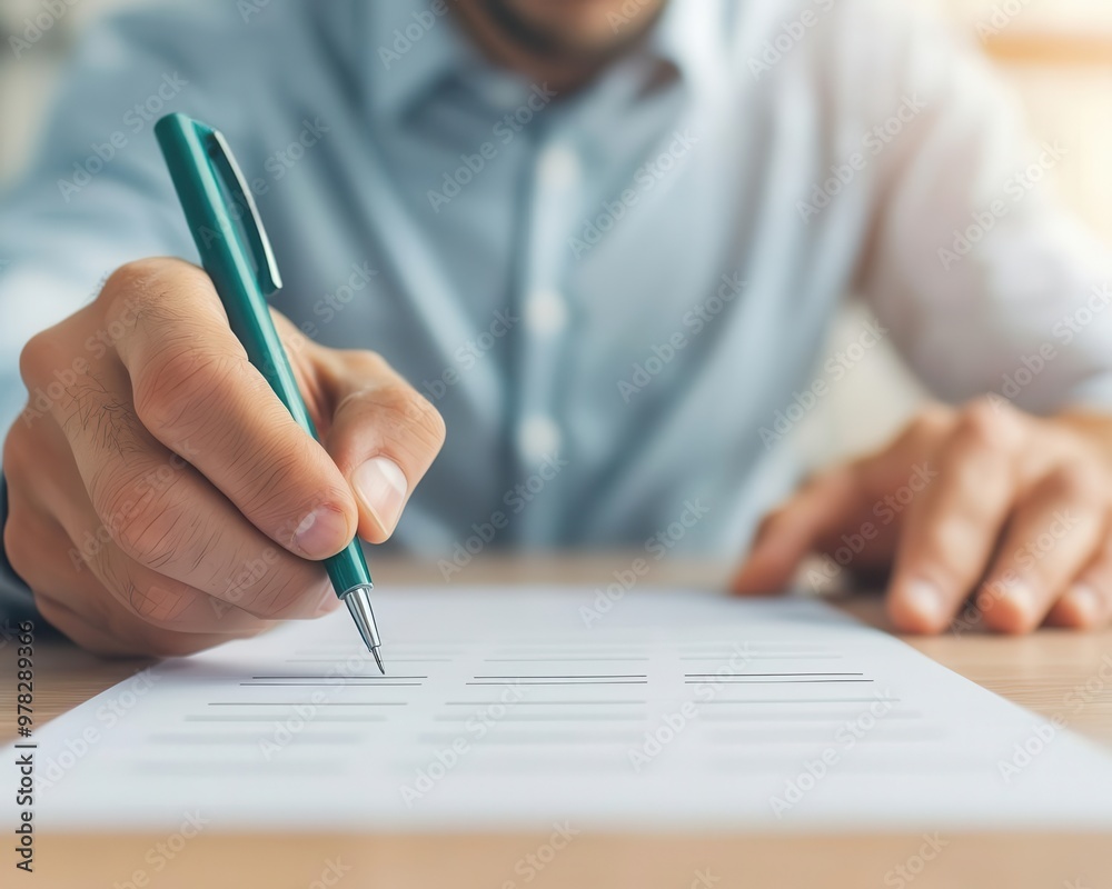 Business professional reviewing a certification checklist, check marks ...