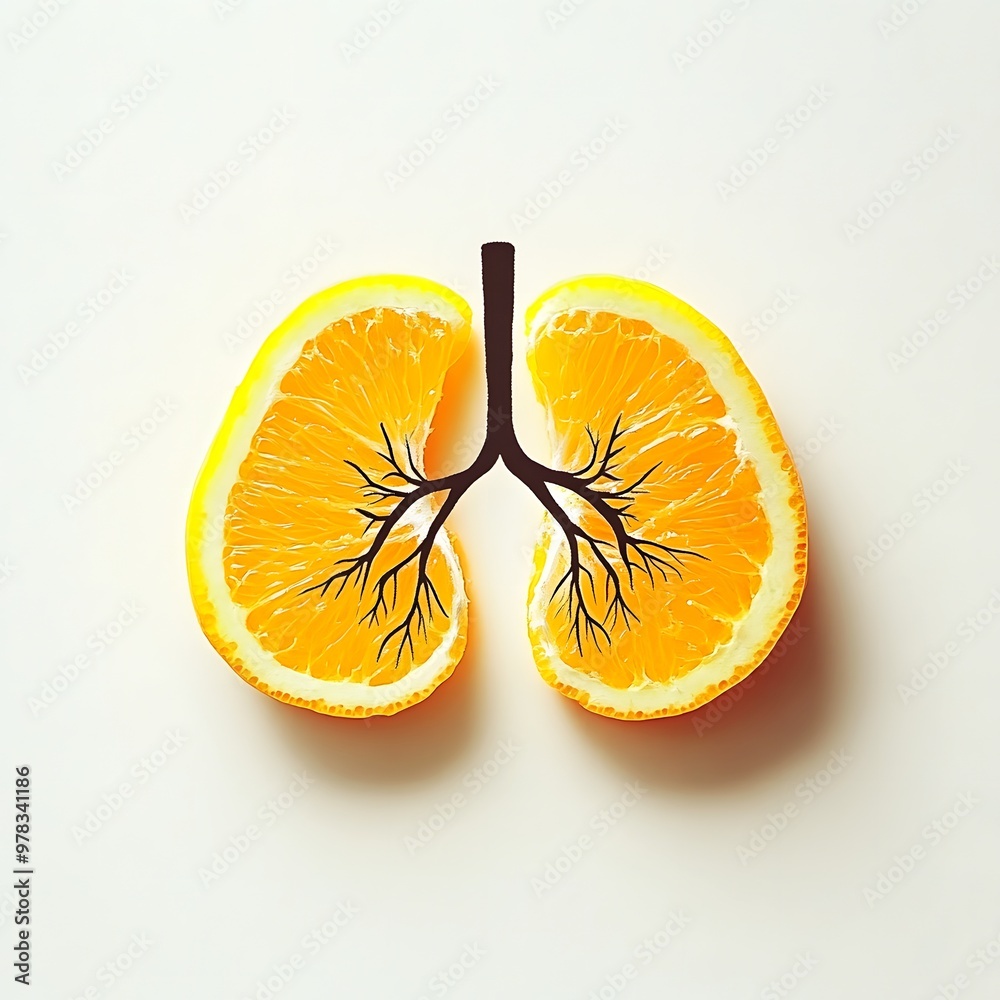 A drawing of an orange with a tree trunk inside of it. The drawing is ...