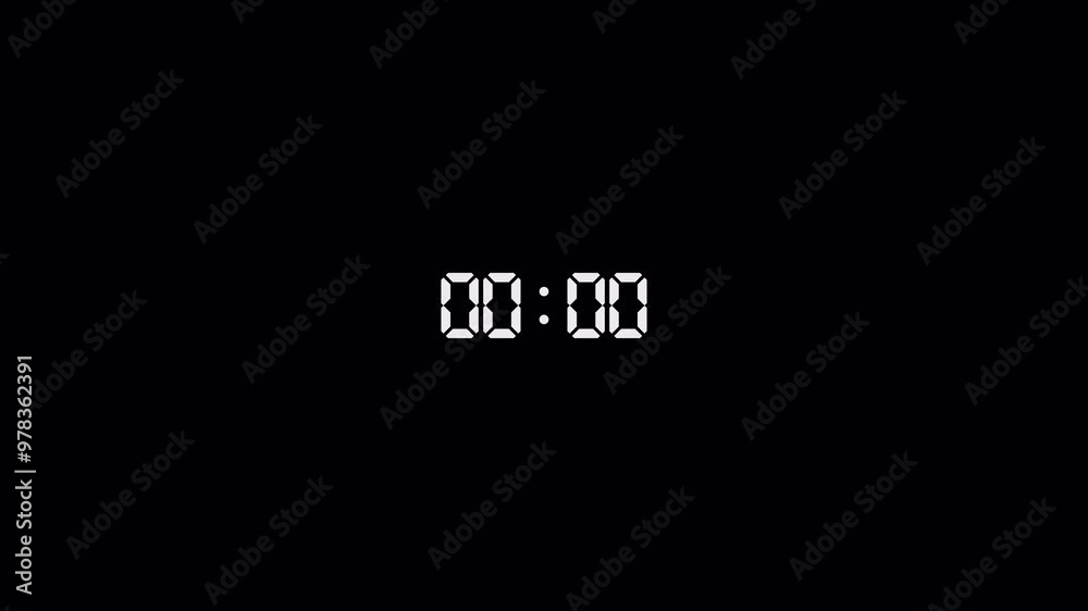 Digital clock countdown timer animation from five to zero seconds with ...
