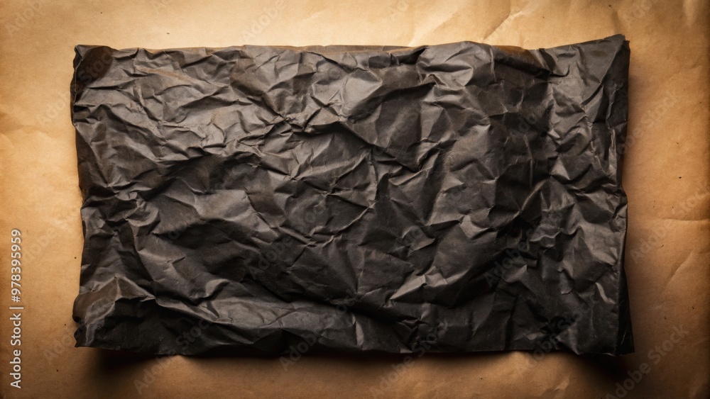 Wrinkled black paper wrapped in dusty cardboard, wrinkled, black, old ...