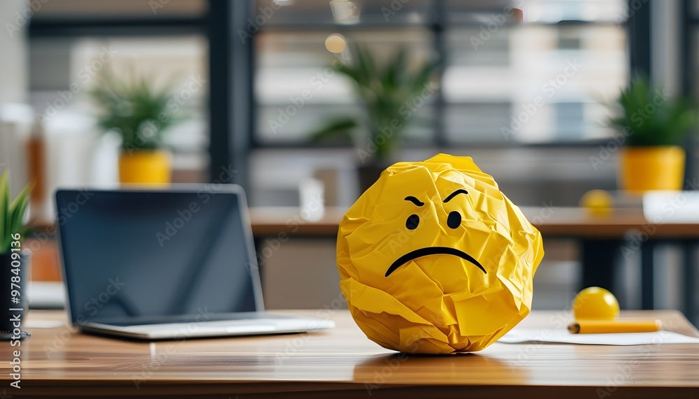 Symbol of negativity in the workplace represented by a yellow frown ...