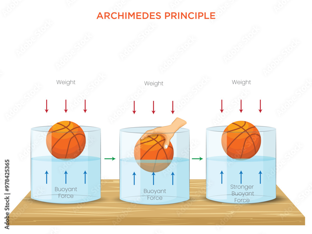 Understanding Archimedes' Principle The Science of Buoyancy and Fluid Displacement Stock Vector ...