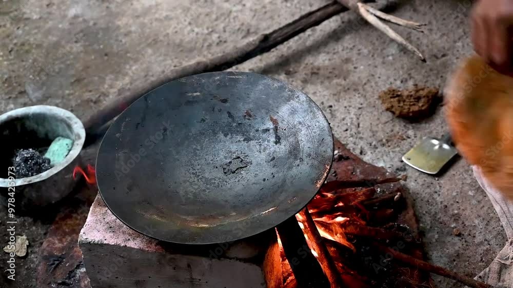 poor woman in village cooking food. Indian village women pilgrims ...