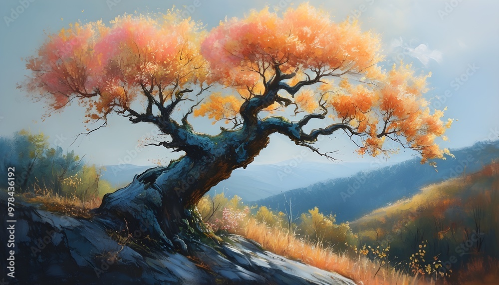 whimsical pastel portrayal of a magnificent tree in constant ...