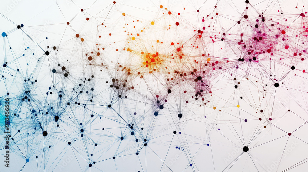 Abstract digital art with graph theory patterns, nodes connected by ...