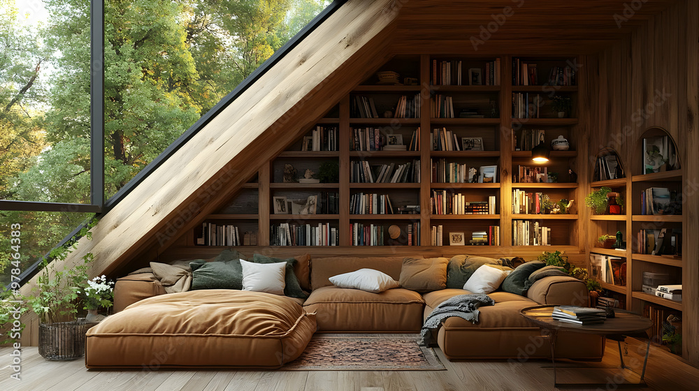 Cozy Reading Nook Design Ideas with Bookshelves and Natural Light Stock ...
