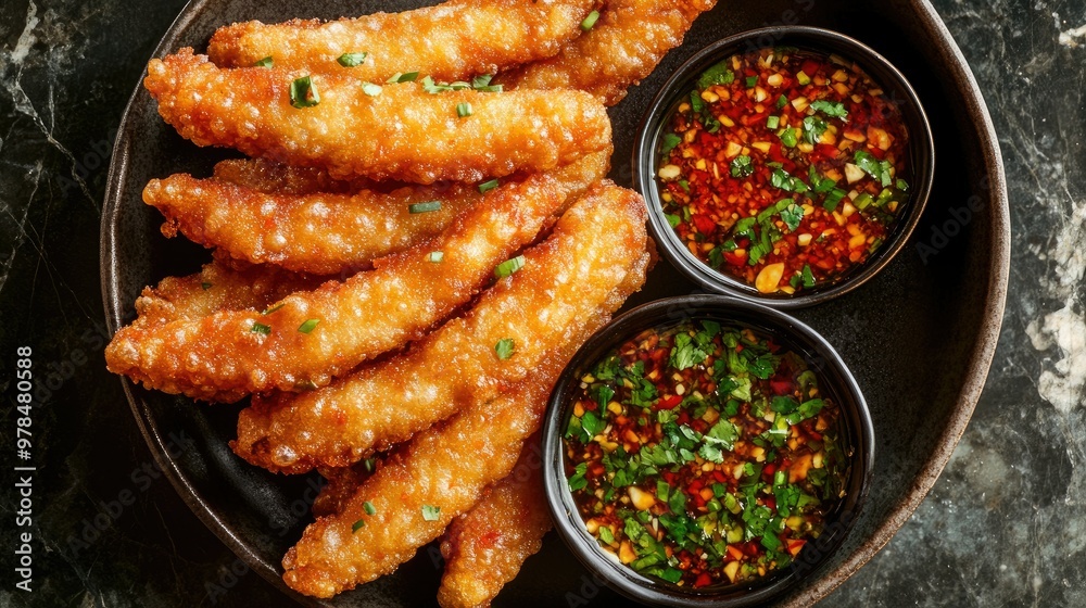 Crispy Pla Tubtim Tod Sam Rod with sweet, sour, and spicy sauce ...