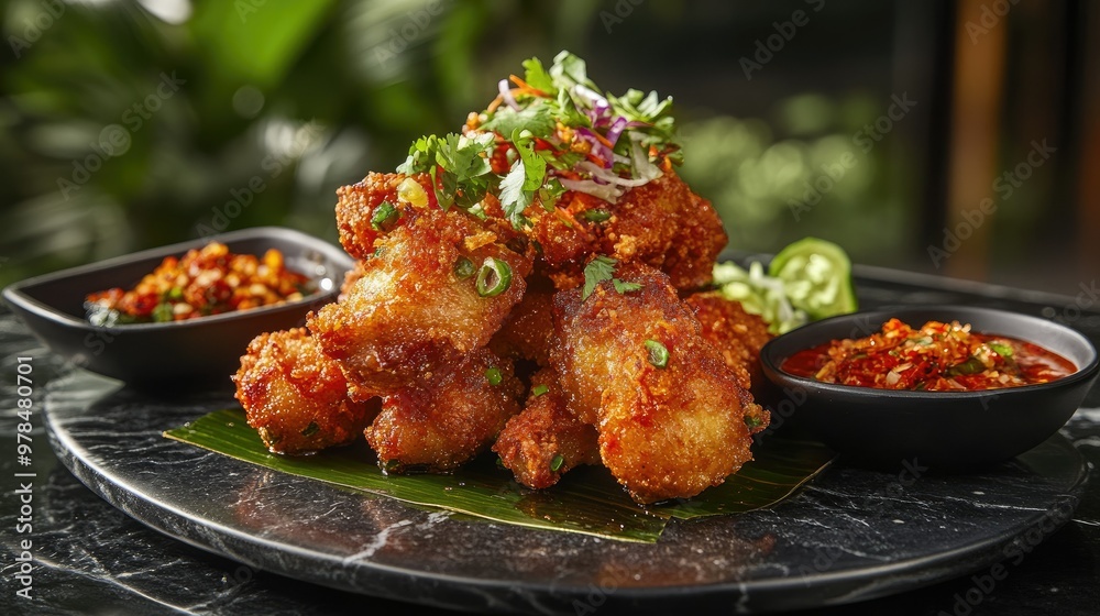 Crispy Pla Tubtim Tod Sam Rod with three-flavored sauce (sweet, sour ...