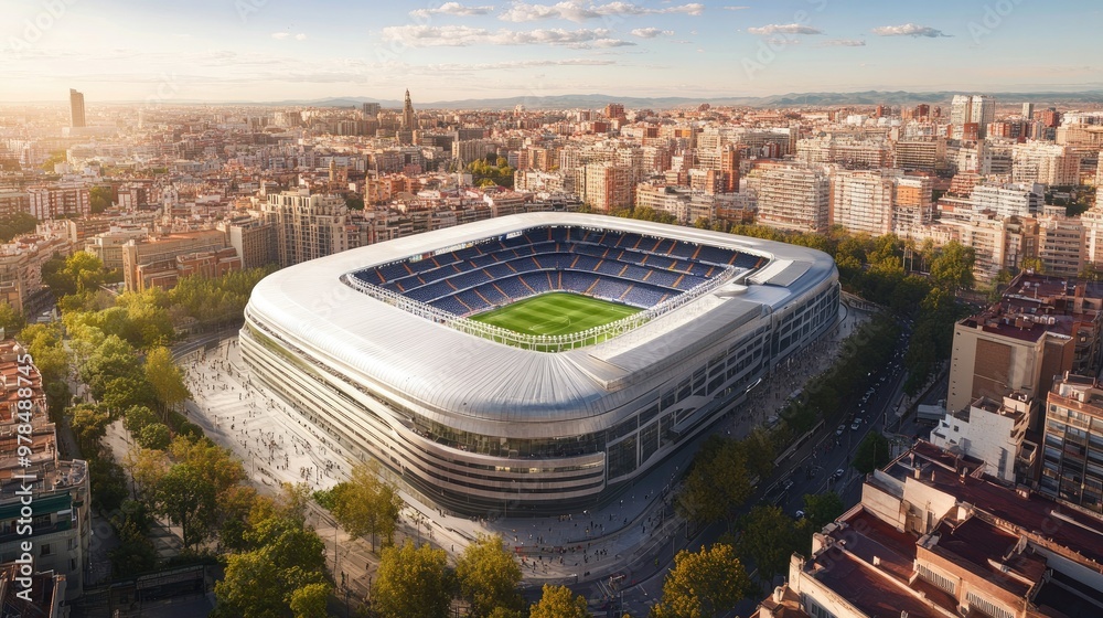 Full stadium view of Santiago Bernabeu, featuring the extended upper ...