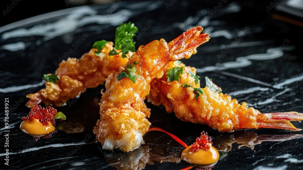 Golden crispy Pla Tubtim Tod Sam Rod with a drizzle of three-flavored ...