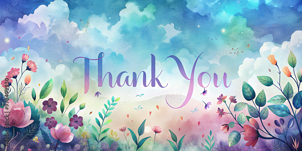 A vivid and colorful "Thank You" message written in glowing letters ...
