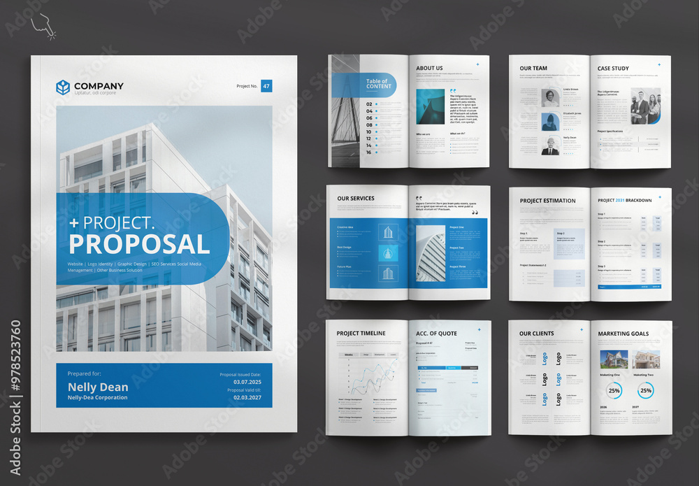 Project Proposal Layout With Blue Color Accents Stock Template | Adobe ...