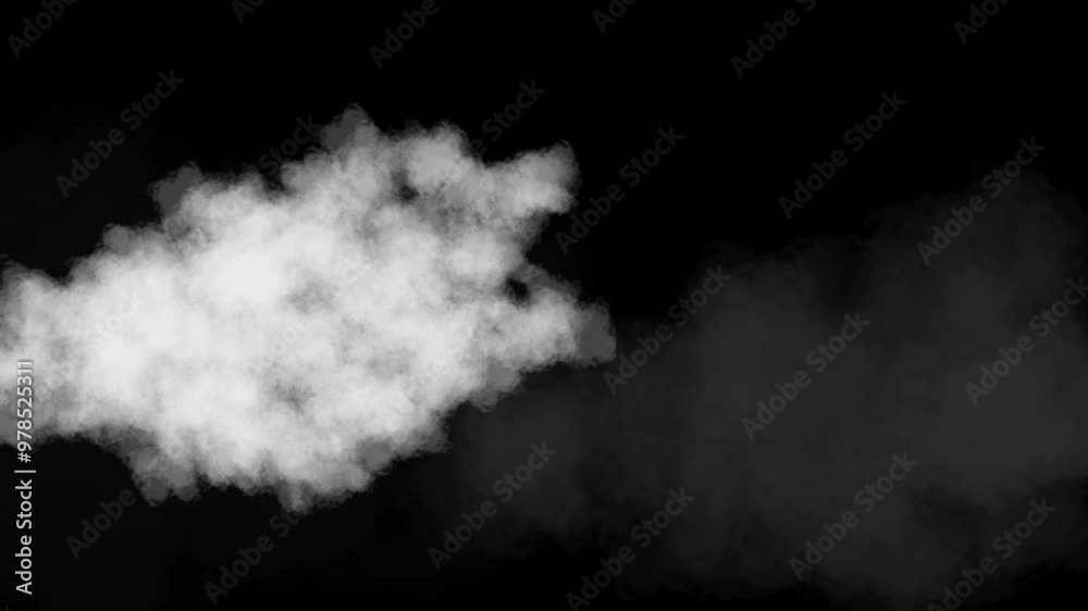 Isolated flying white cloud animation on black background. Concept of ...